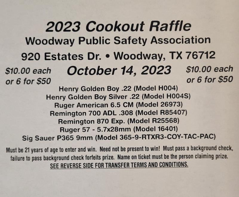 2023 Woodway Public Safety Association Cookout & Raffle - 14 OCT 2023